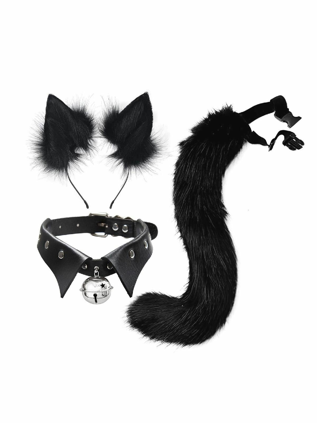 Лисья повязка на голову с хвостом, Черный