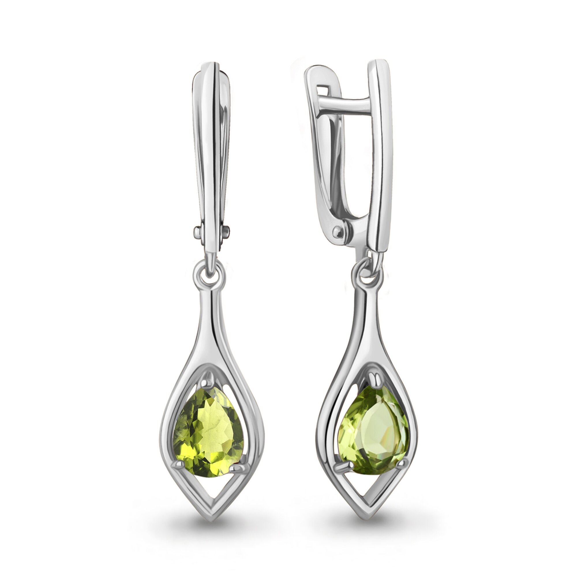 Серьги, серебро, 925 проба, родирование, хризолит