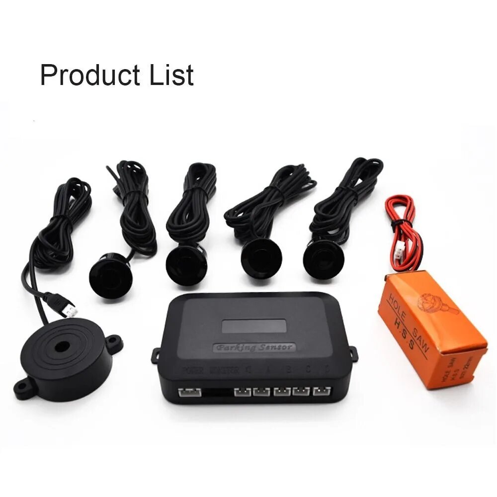 Универсальный комплект датчиков парковки 12 В с 4 датчиками, 22 мм, обратный радар, звук, обратный резервный радар, зуммер, индикатор, зонд, система автомобиля, Black
