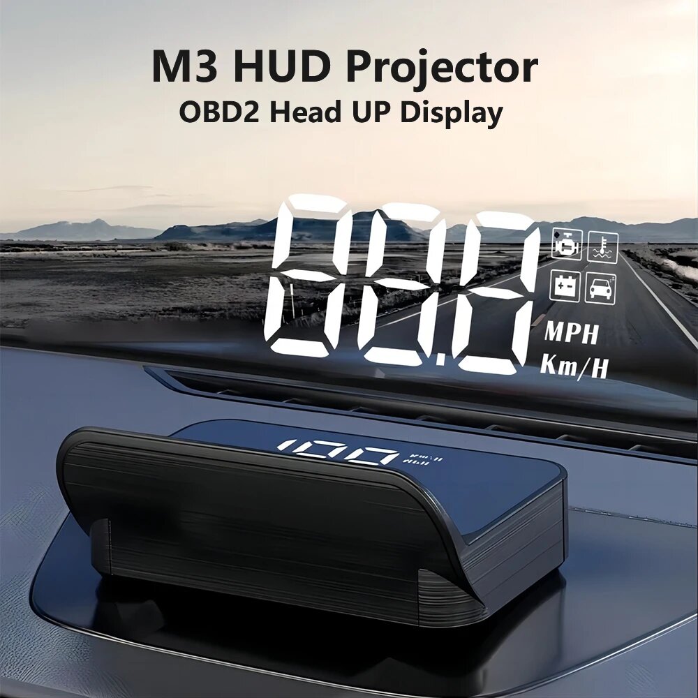 OBD2 HUD M3 Автоматическая проекция дисплея на лобовом стекле Проектор Спидометр Температура воды Вождение Пробег Негабаритный шрифт