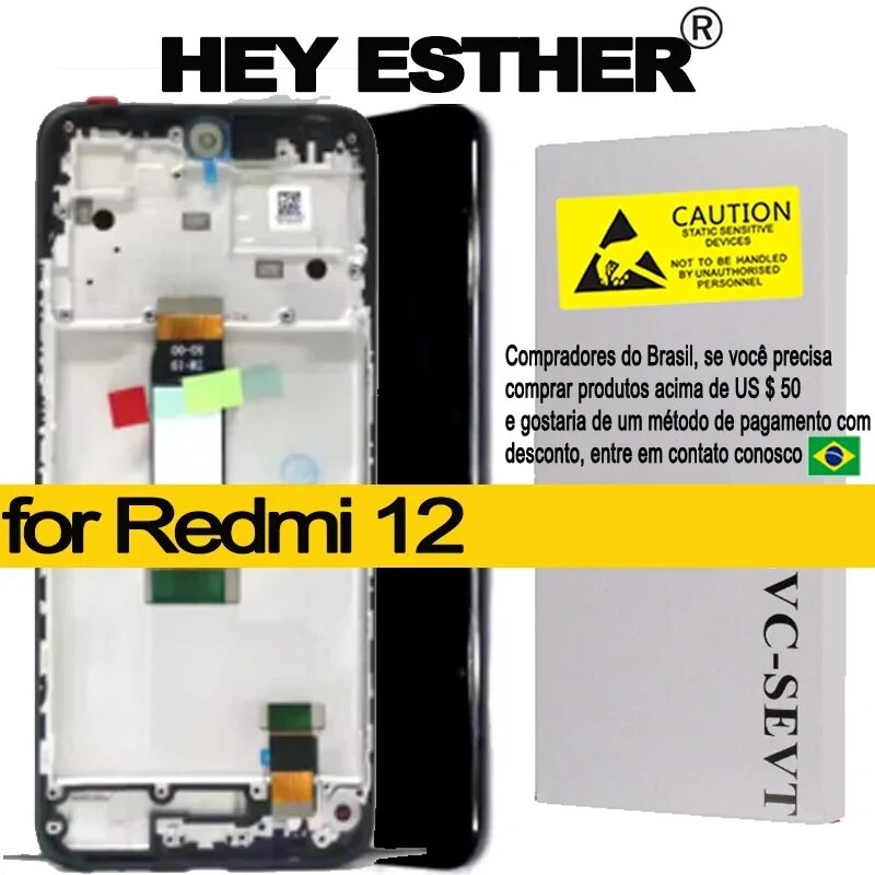 6,79 дюйма, оригинальная замена 90 Гц для Xiaomi Redmi 12, сенсорный ЖК-экран Black with frame