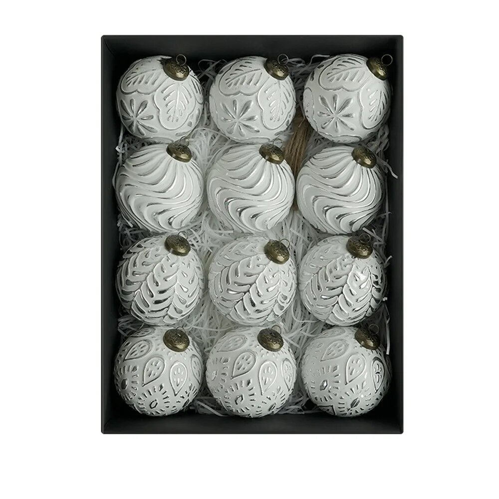 12 шт, 8 см, подвеска в виде рождественской елки, небьющиеся рождественские подвесные шары в стиле ретро, элегантные многоразовые елочные украшения Silver