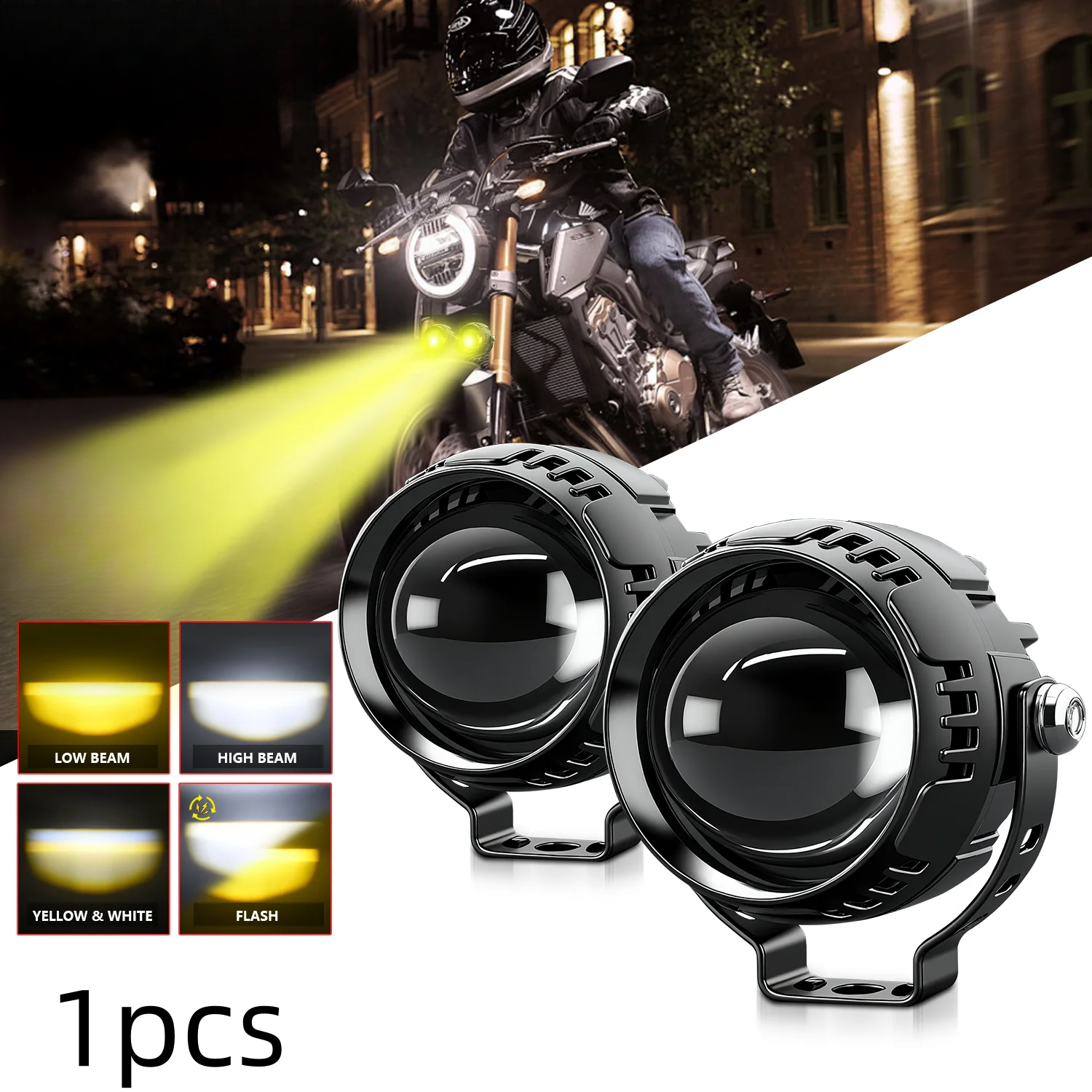 Круглый LED прожектор с линзой для внедорожников. Белый/желтый свет, режим стробоскопа, противотуманный, дальний свет