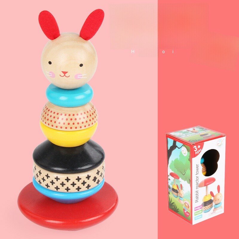 Wooden bunny tumbler learning toy for kids development of concentration and motor skills