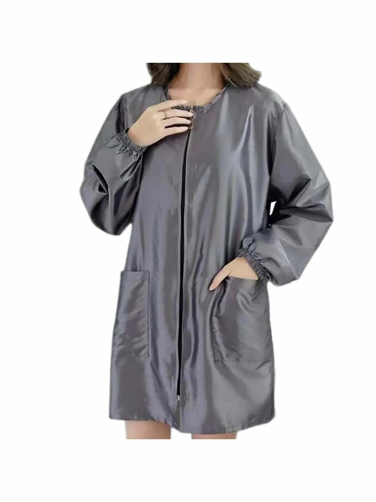 Непромокаемый халат для парикмахеров с короткими/длинными рукавами и карманом для салонов и зоомагазинов, Серый - длинные рукава