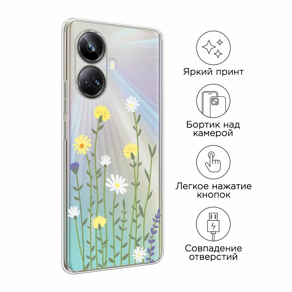 Чехол на Realme 10 Pro+ / Реалми 10 Про+ с принтом "Пучок полевых цветов", прозрачный — фото 1