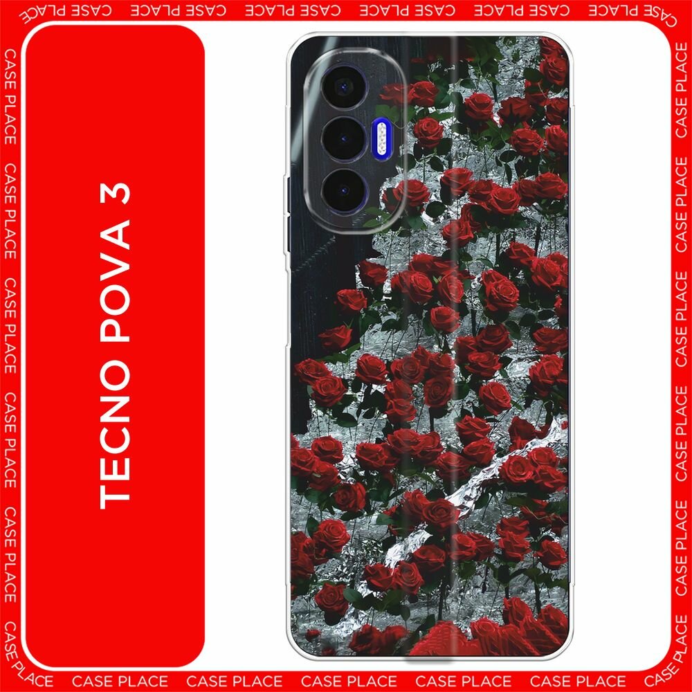 Чехол на Tecno Pova 3 / Текно Пова 3 с принтом Цветущие алые розы