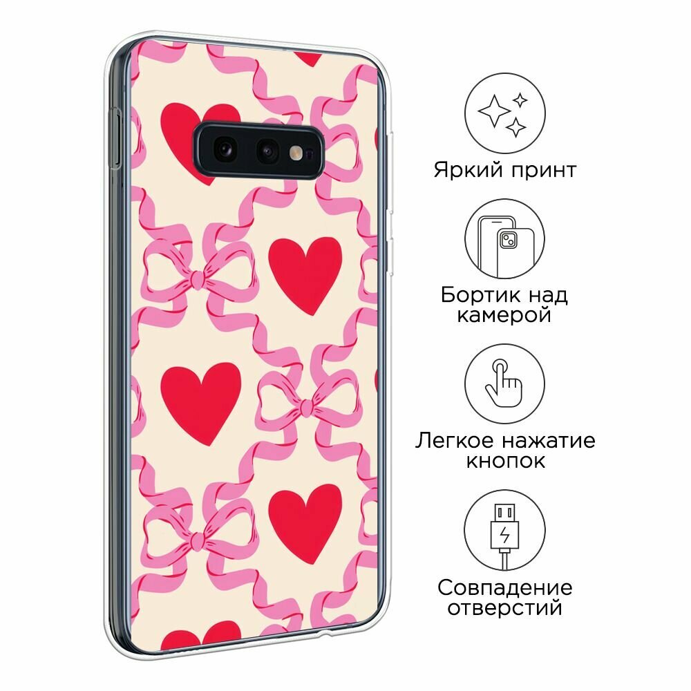 Чехол на Samsung Galaxy S10E / Самсунг Галакси S10E с принтом "Hearts and ribbons 1 - 14 февраля" — фото 1