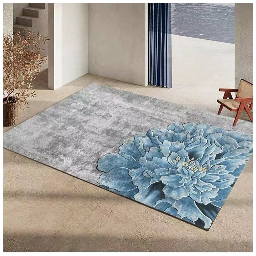 Ковер безворсовый 80х120см, ковер прикроватный, коврик придверный, ковер для кухни "Листья и перья"