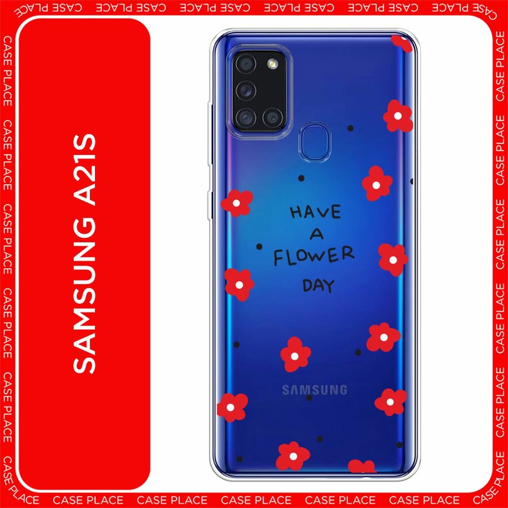 Чехол на Samsung Galaxy A21s / Самсунг Галакси A21s с принтом "Have a flower day 2", прозрачный