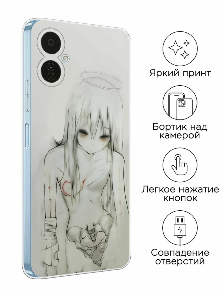 Чехол на Tecno Camon 19 Neo / Техно Камон 19 Нео с принтом "Аниме рисунок чёрно-белый" — фото 1
