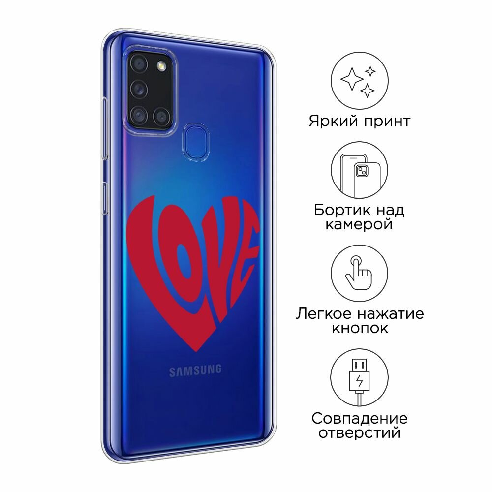 Чехол на Samsung Galaxy A21s / Самсунг Галакси A21s с принтом "Love heart 2 - 14 февраля", прозрачный — фото 1