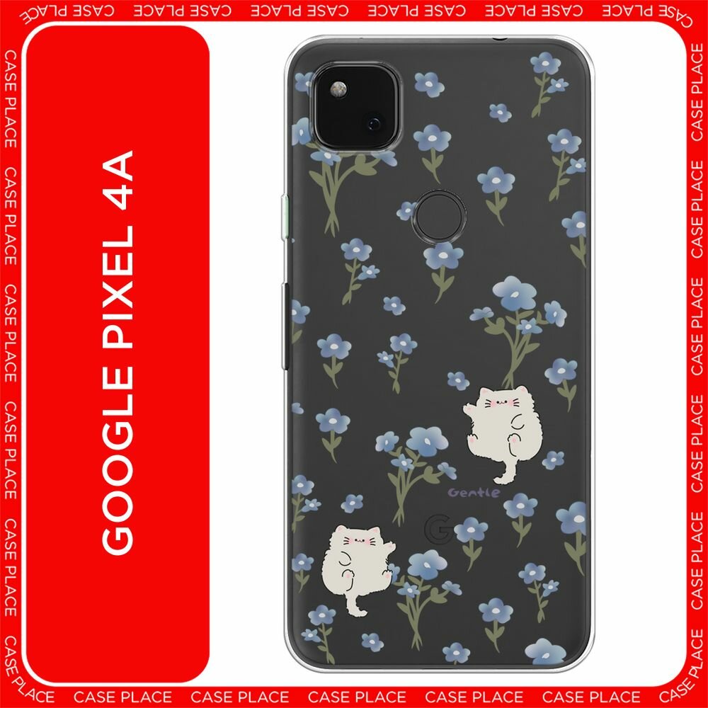 Чехол на Google Pixel 4A / Гугл Пиксель 4А с принтом "Gentle cats", прозрачный