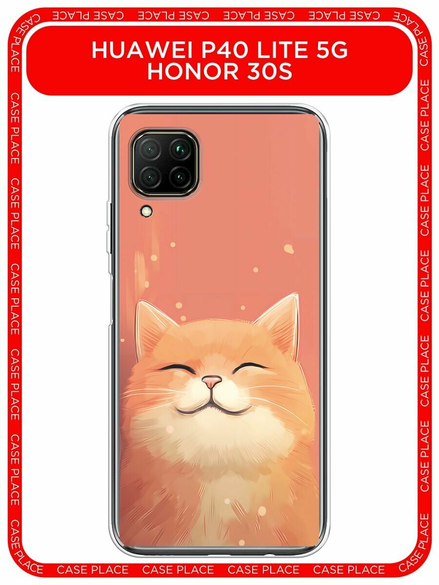 Чехол на Honor 30S Global/Huawei P40 Lite 5G/Nova 7 SE / Хонор 30S с принтом "Довольный рыжий котик"
