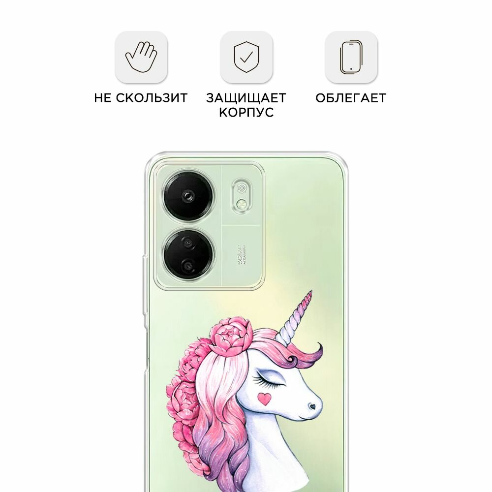 Чехол на Xiaomi Redmi 13C/Poco C65 / Сяоми Редми 13C/Поко С65 с принтом Princess Unicorn, прозрачный — фото 1