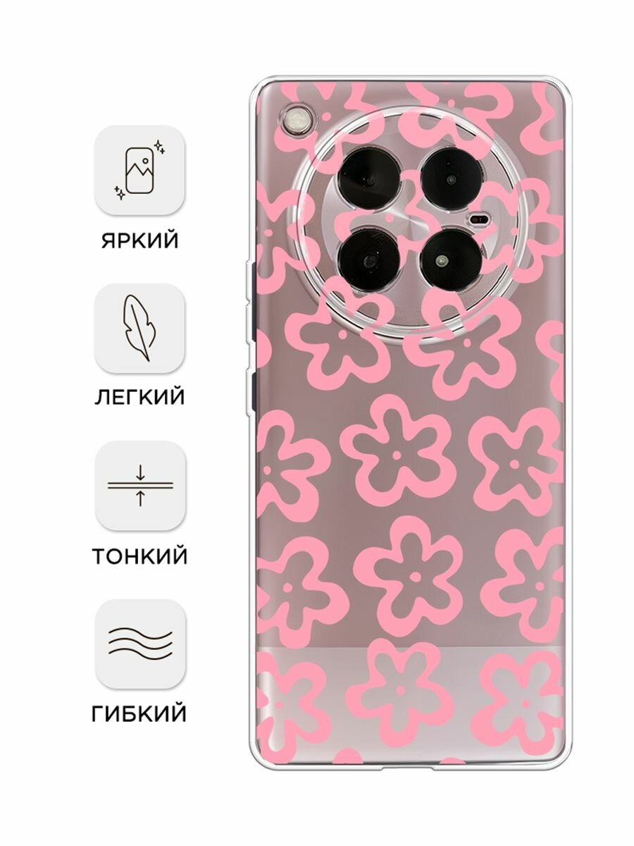 Чехол на Infinix Zero 40 4G / Инфиникс Зеро 40 4G с принтом "Простые розовые цветочки", прозрачный — фото 1