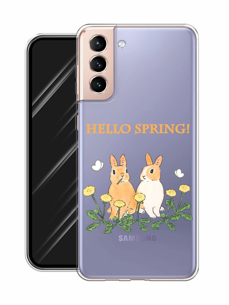 Чехол на Samsung Galaxy S21 + / Самсунг Галакси S21 Плюс с принтом "Весенние кролики", прозрачный — фото 1
