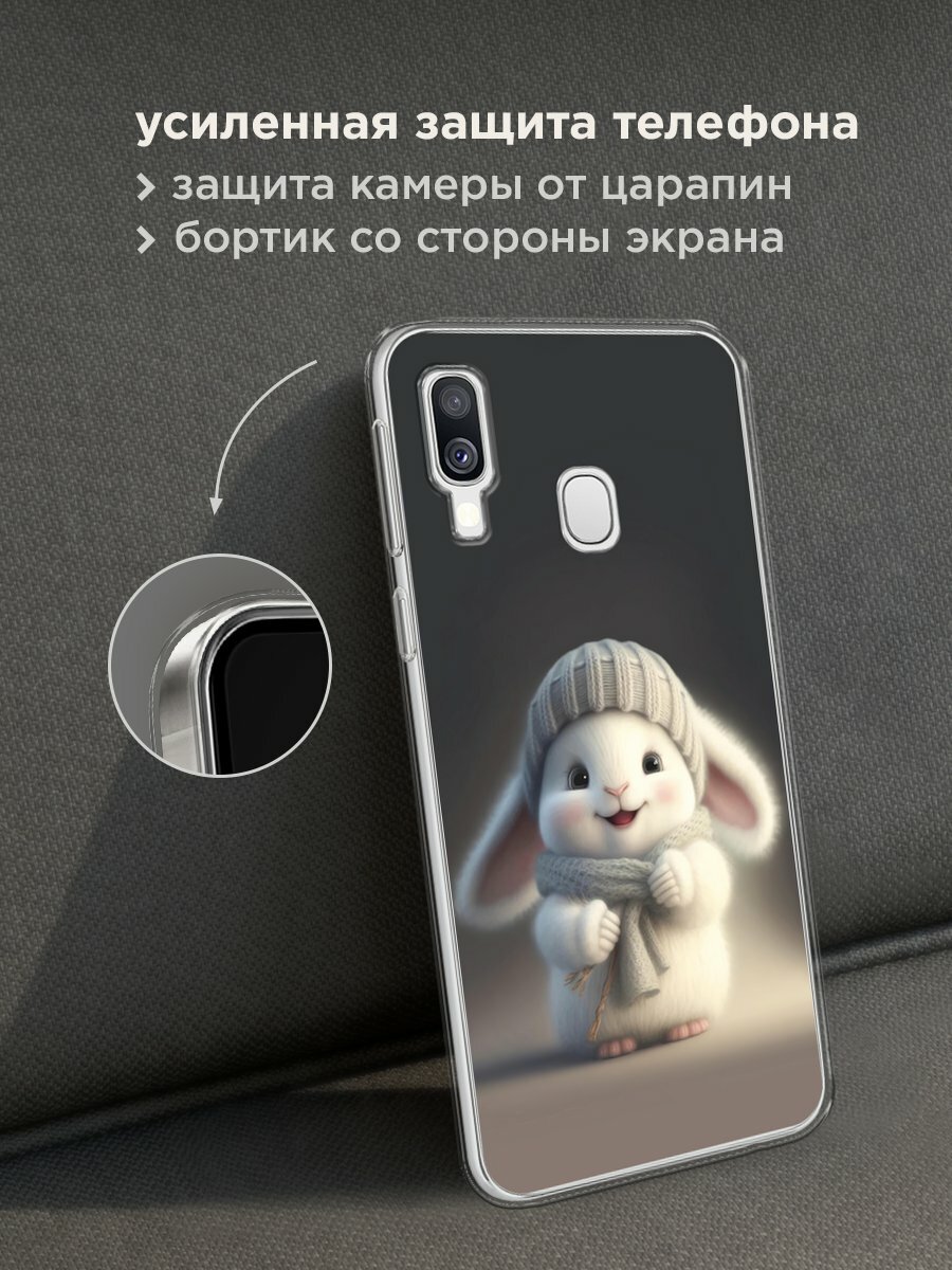 Чехол на Samsung Galaxy A40 / Самсунг Галакси А40 с принтом "Белый крольчонок в шапке" — фото 1