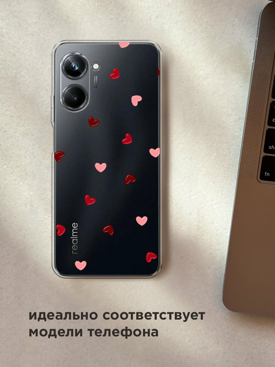 Чехол на Realme 10 Pro / Реалми 10 Про с принтом "Бордовые сердечки 2" — фото 1