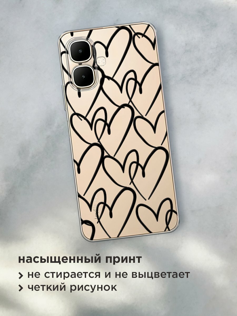 Чехол на Infinix Smart 10 / Инфиникс Смарт 10 с принтом "Hearts doodle black 1" — фото 1