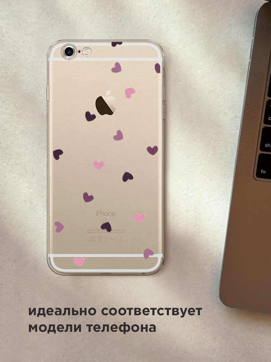 Чехол на Apple iPhone 6 Plus/6S Plus / Айфон 6 Плюс/Айфон 6С Плюс с принтом "Фиолетовые и розовые сердечки 1" — фото 1