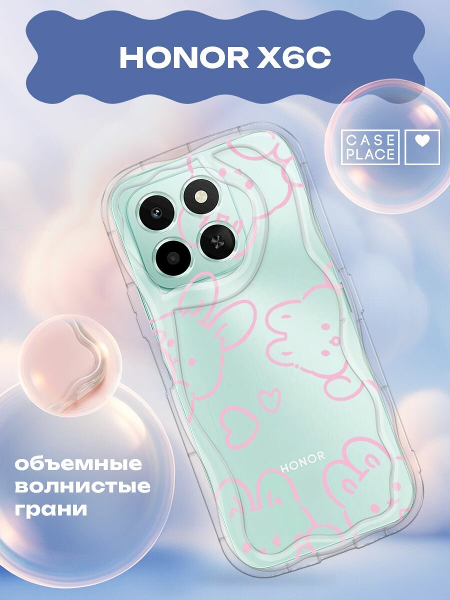 Чехол на Honor X6c / Хонор Х6с с принтом "Контурные зайцы", прозрачный