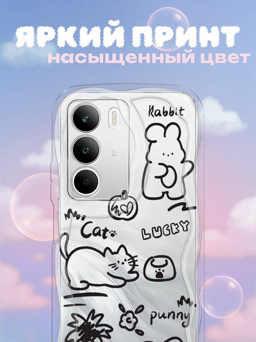 Чехол на Realme C71/P3 Lite 4G / Реалми С71/P3 Лайт 4G/P3 Лайт 4G с принтом "Lucky animals", прозрачный — фото 1