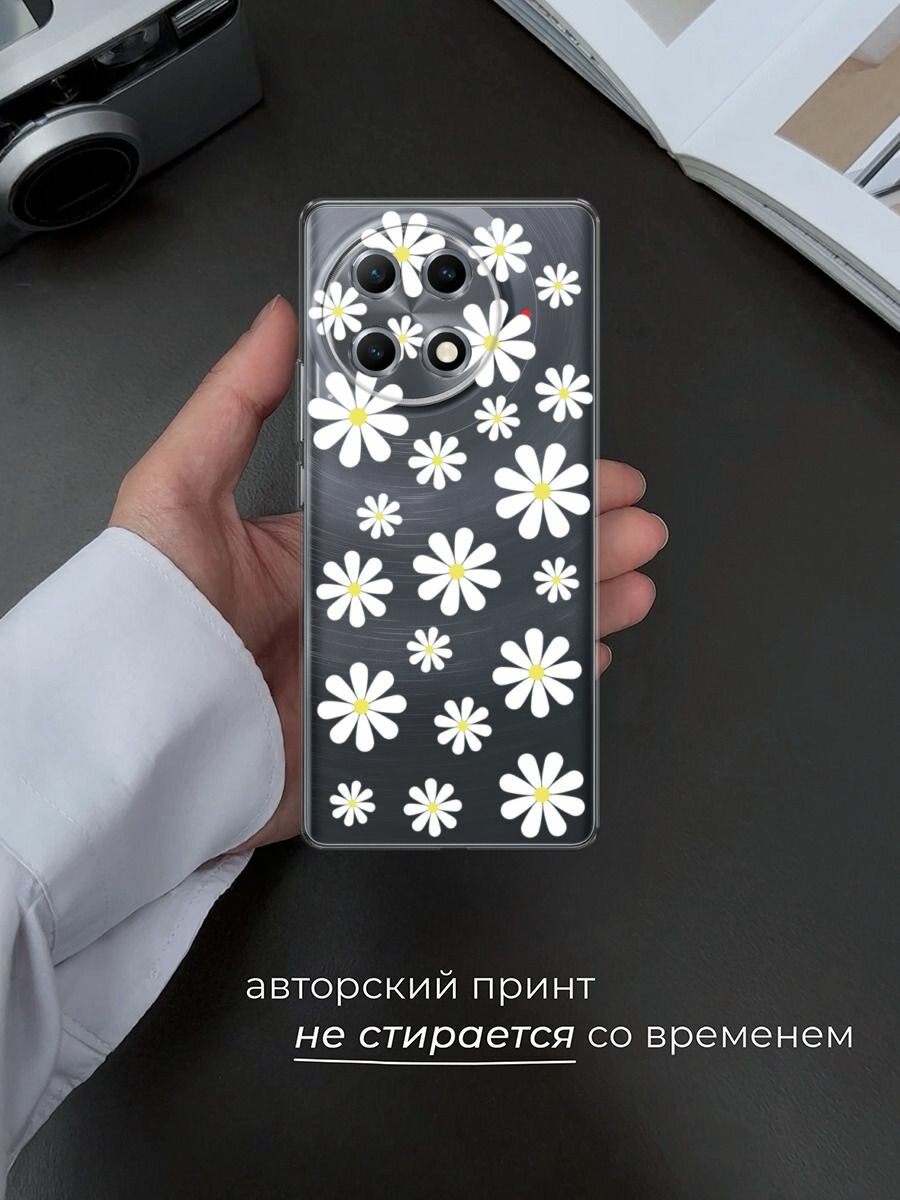 Чехол на Tecno Camon 30S / Текно Камон 30S с принтом "Большие ромашки", прозрачный — фото 1