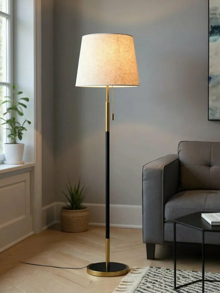 Напольный торшер с тканевым абажуром золотой, регулируемый, для гостиной и спальни, стиль лофт/ретро