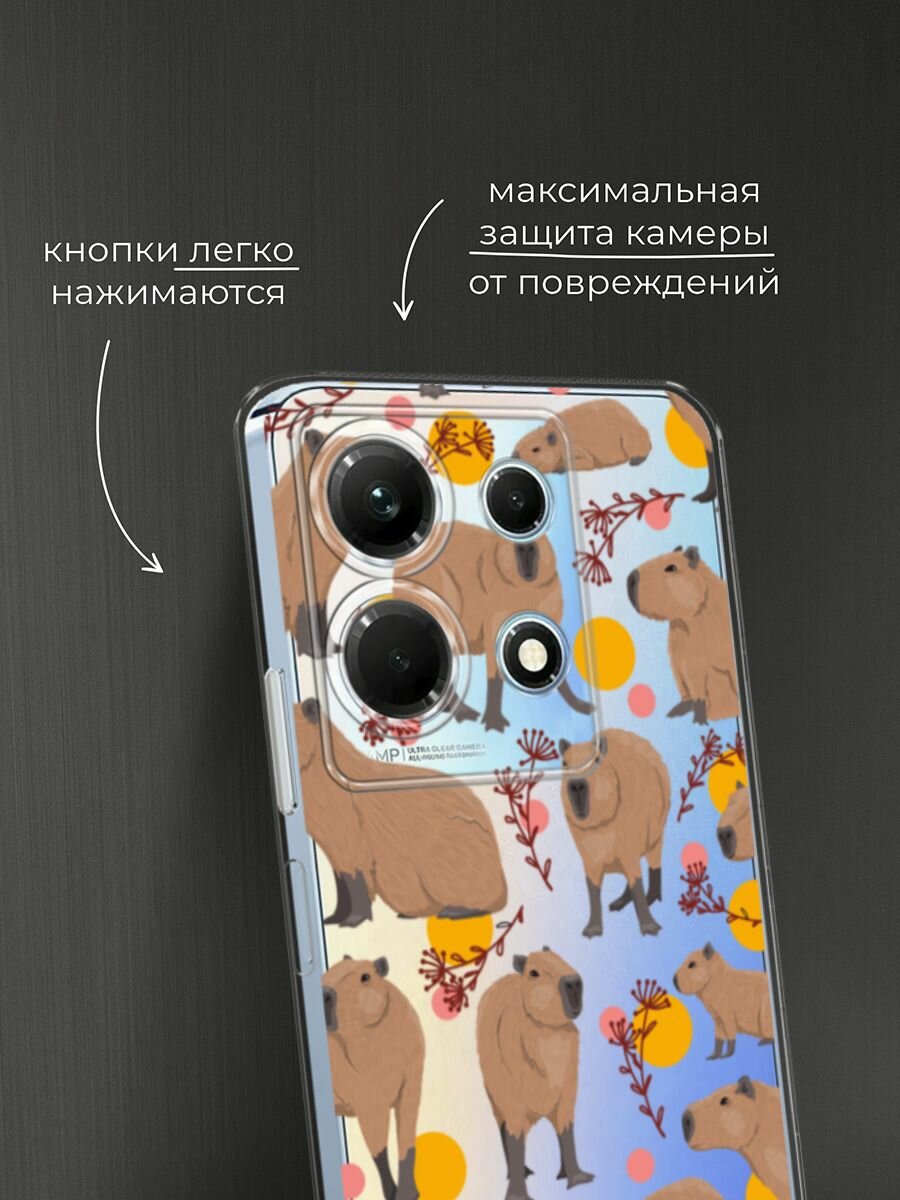 Чехол на Infinix Note 30 4G / Инфиникс Нот 30 4G с принтом "Капибара паттерн", прозрачный — фото 1