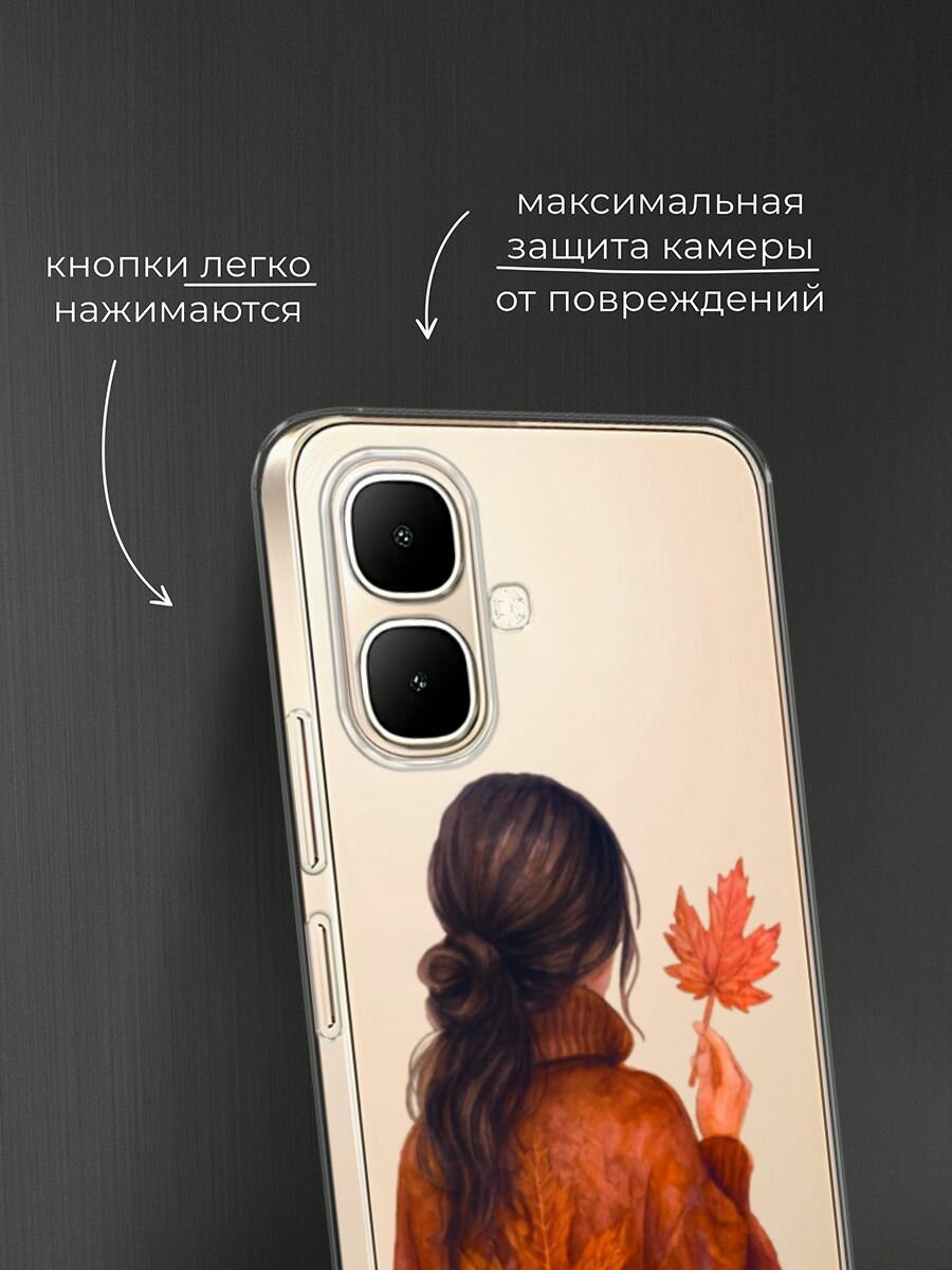 Чехол на Infinix Smart 10 / Инфиникс Смарт 10 с принтом "Девушка с опавшим листом", прозрачный — фото 1