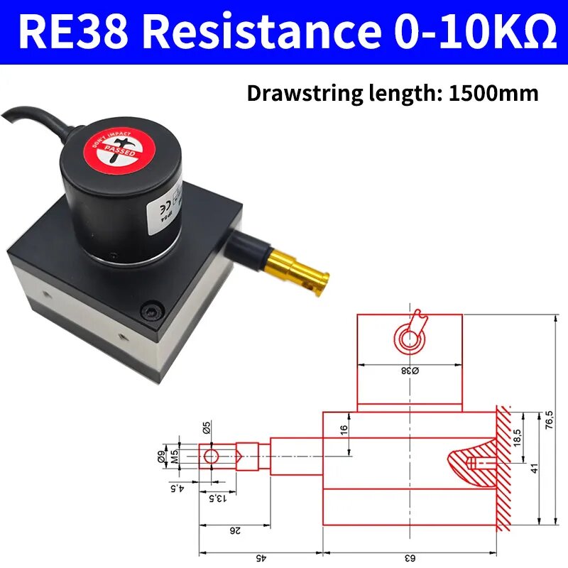 Датчик перемещения RE38 Resistance 0-10kОм, 1500мм