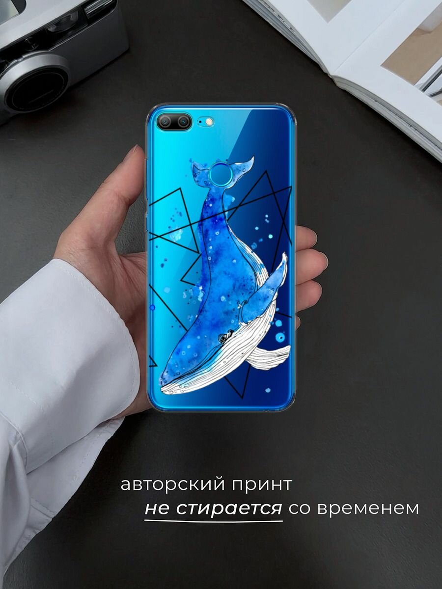Чехол на Honor 9 Lite / Хонор 9 Лайт с принтом "Кит графика", прозрачный — фото 1