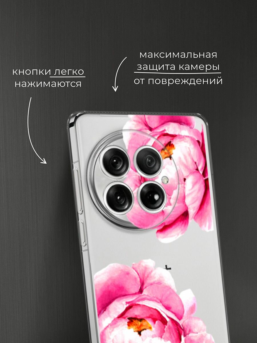 Чехол на OnePlus 13 / Ван Плас 13 с принтом "Open peonies", прозрачный — фото 1