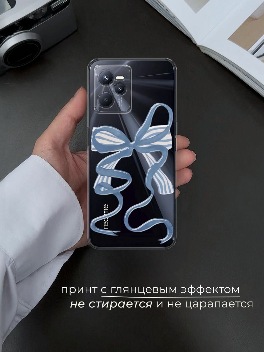 Чехол на Realme C35 / Реалми C35 с принтом "Полосатый голубой бант 2" — фото 1