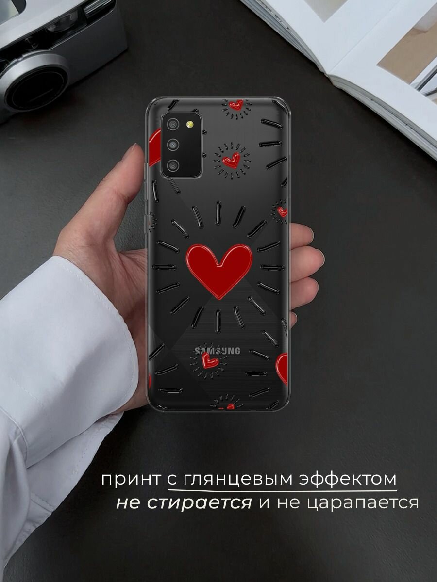 Чехол на Samsung Galaxy A02s / Самсунг Галакси A02s с принтом "Бордовые сердца паттерн" — фото 1