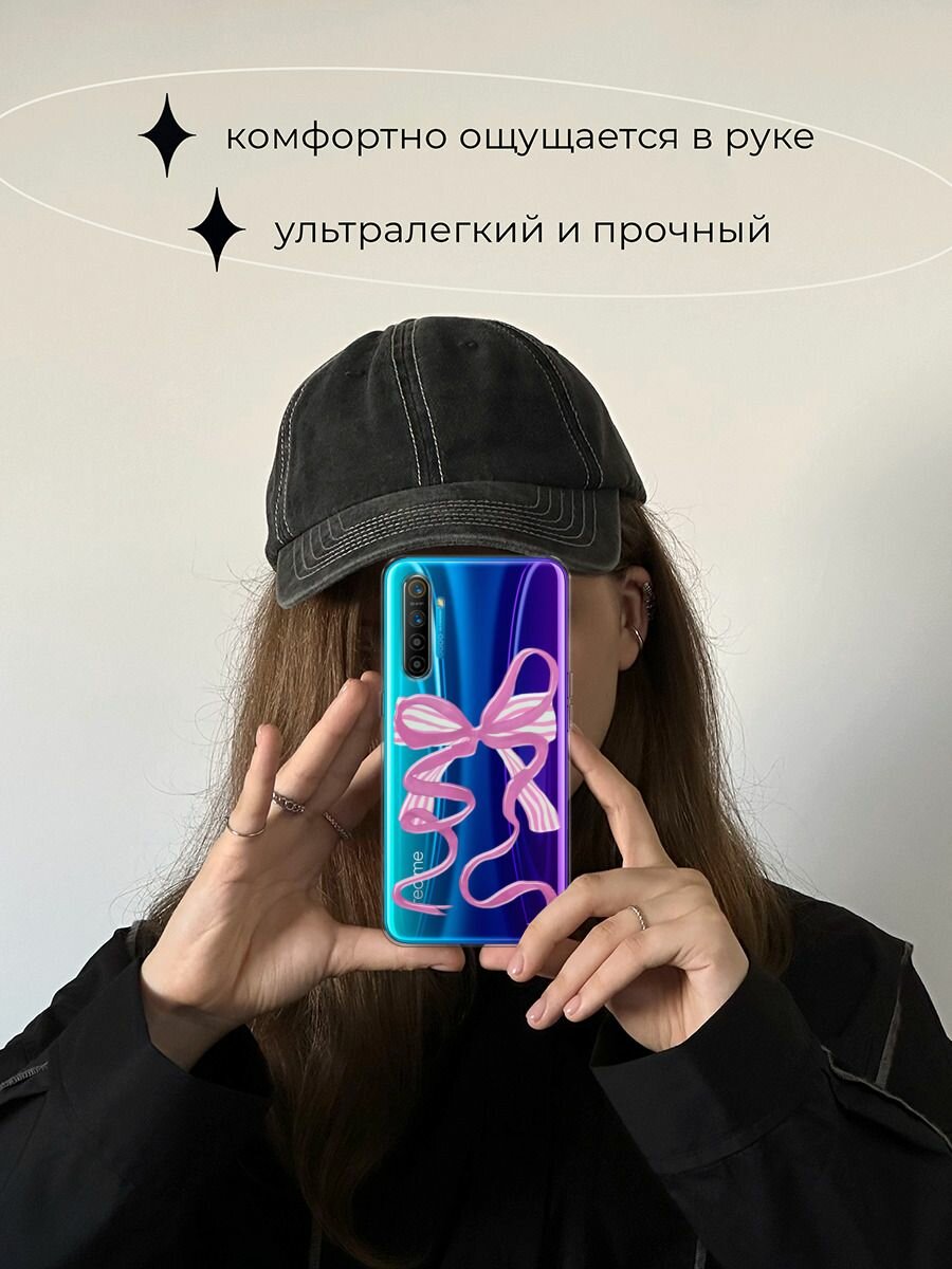 Чехол на Realme XT / Реалми XT с принтом "Полосатый розовый бант 2" — фото 1