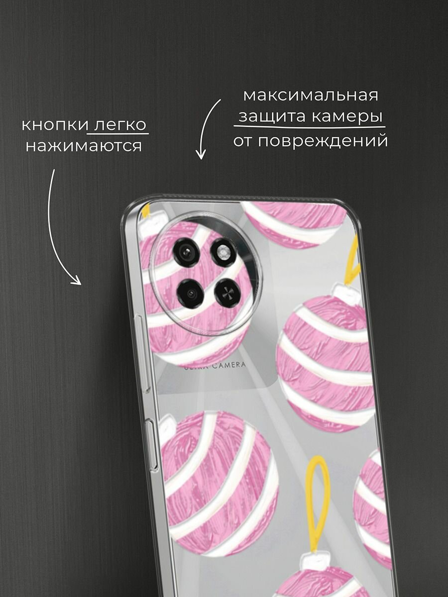 Чехол на Itel S23 / Ител S23 с принтом "Розовые новогодние шарики 3" — фото 1