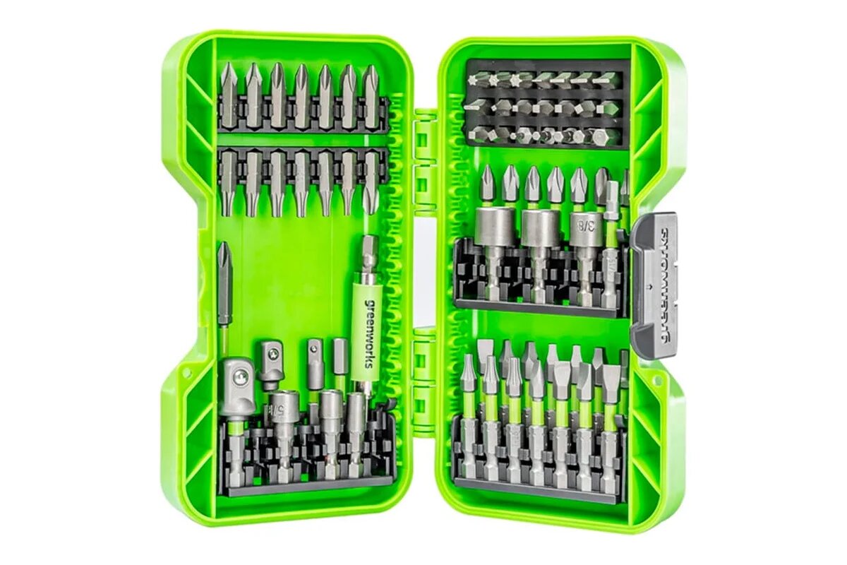 GreenWorks Универсальный набор бит и торцевых головок 70 шт в кейсе с адаптерами 2944407