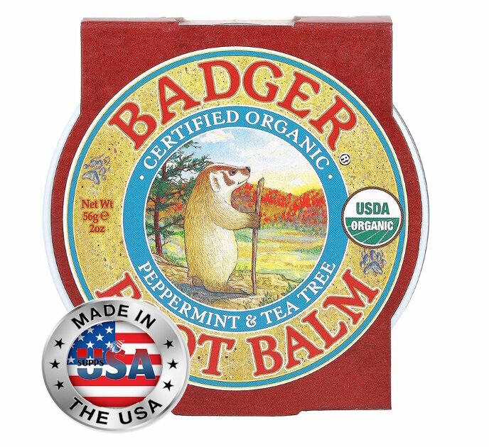 Badger органический бальзам для ног перечная мята и чайное дерево, 56 г