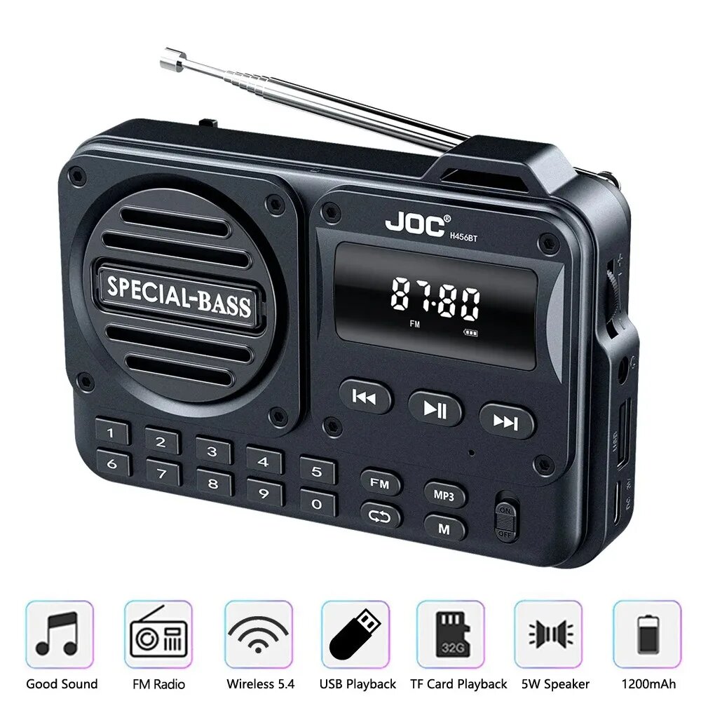 Портативное FM-радио, перезаряжаемая батарея, USB TF, MP3-плеер, поддержка наушников, Bluetooth-динамик с приемником, FM-радио, Black