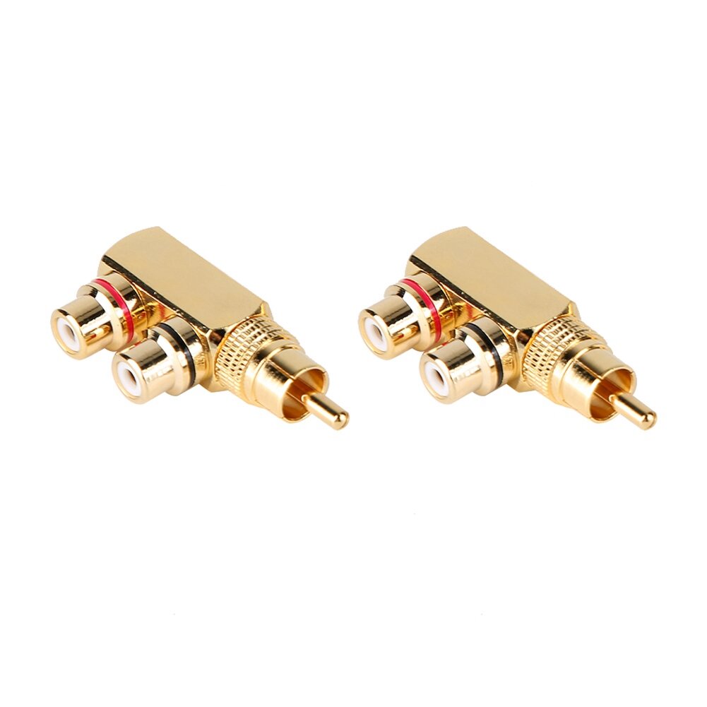 2pcs RCA мужчины и женского разъема с тремя пути адаптер Аудио видео сплиттер Прямой угол