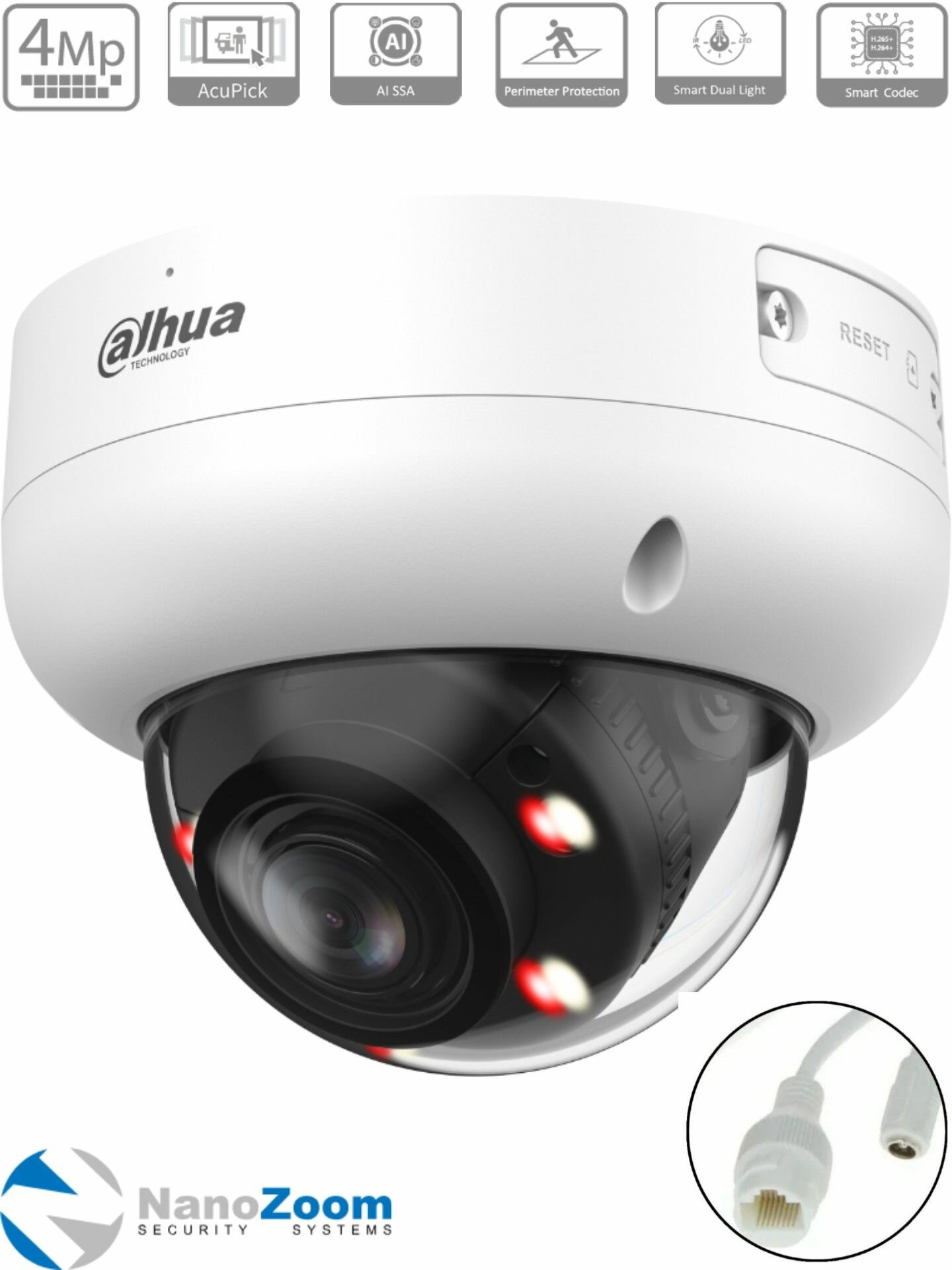 Dahua DH-IPC-HDBW3449RP-ZS-IL 4Мп 2,7-13,5 мм камера видеонаблюдения IP внутренняя и уличная, цифровая купольная антивандальная IP-видеокамера для улицы и помещений Full color ИК/LED подсветка