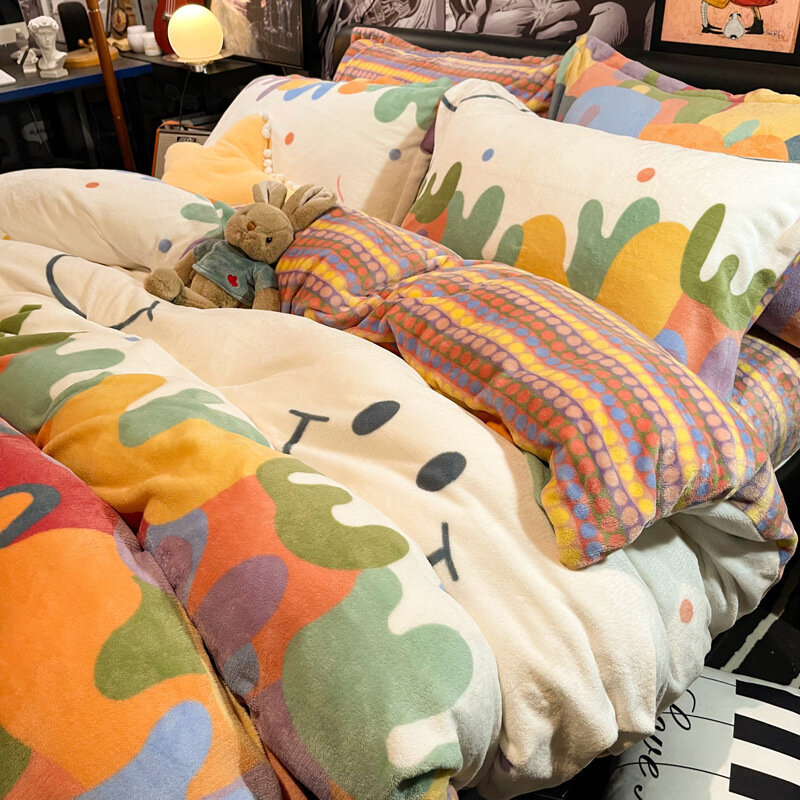 Пододеяльник, простыня, простыня на резинке из флиса кораллового цвета с двухсторонней фланелевой подкладкой, зимний комплект постельного белья из четырех предметов из молочного флиса, комплект постельного белья из трех предметов,220*240cm