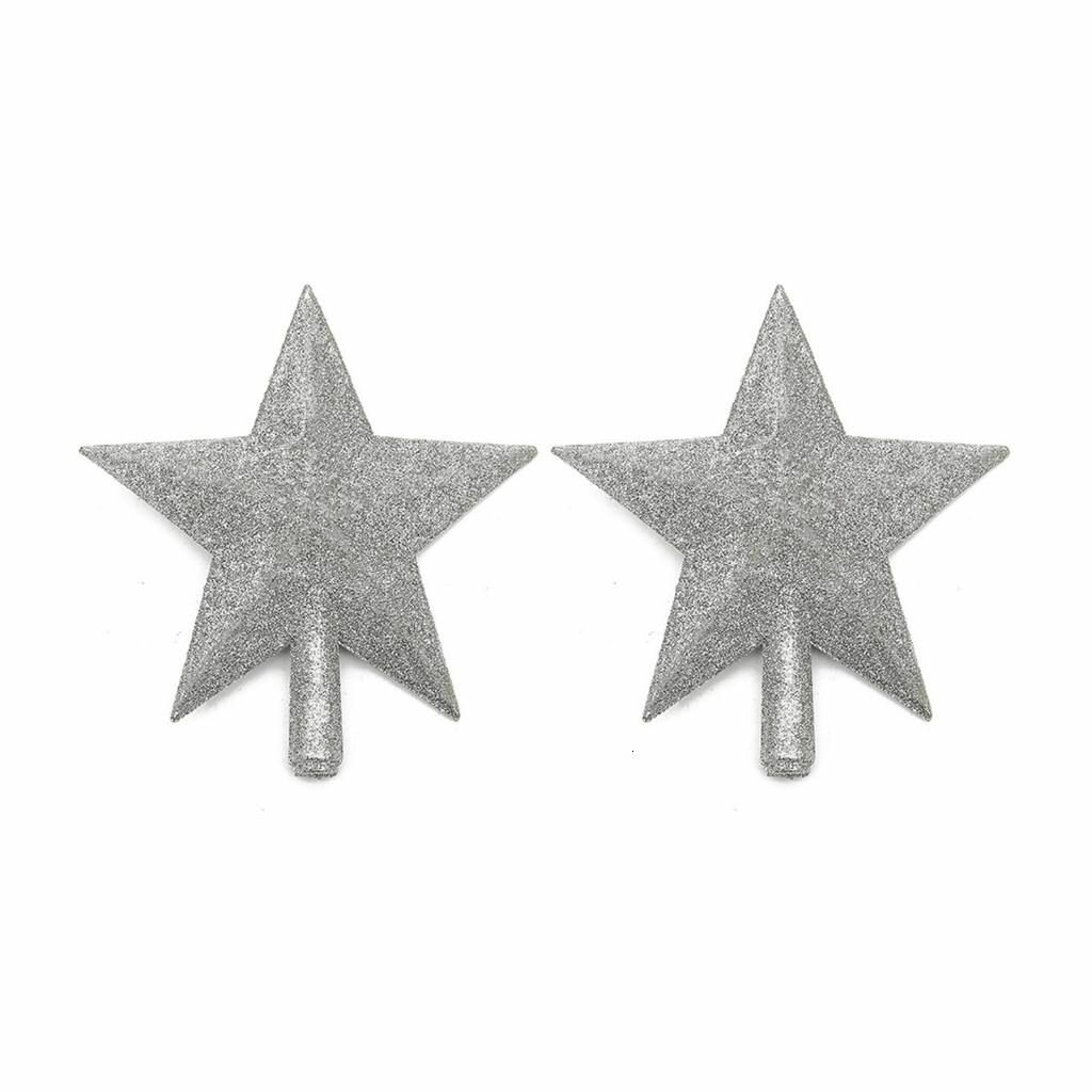 1 комплект из 2-х объемных пятиконечных звезд на верхушке рождественской елки-серебристый-S