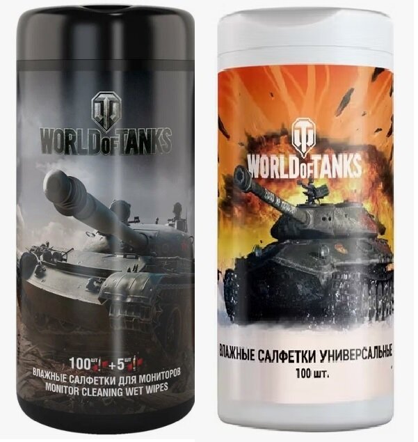 Чистящие салфетки World of Tanks, влажные, для ухода за игровыми приставками и компьютерами, туба х 2
