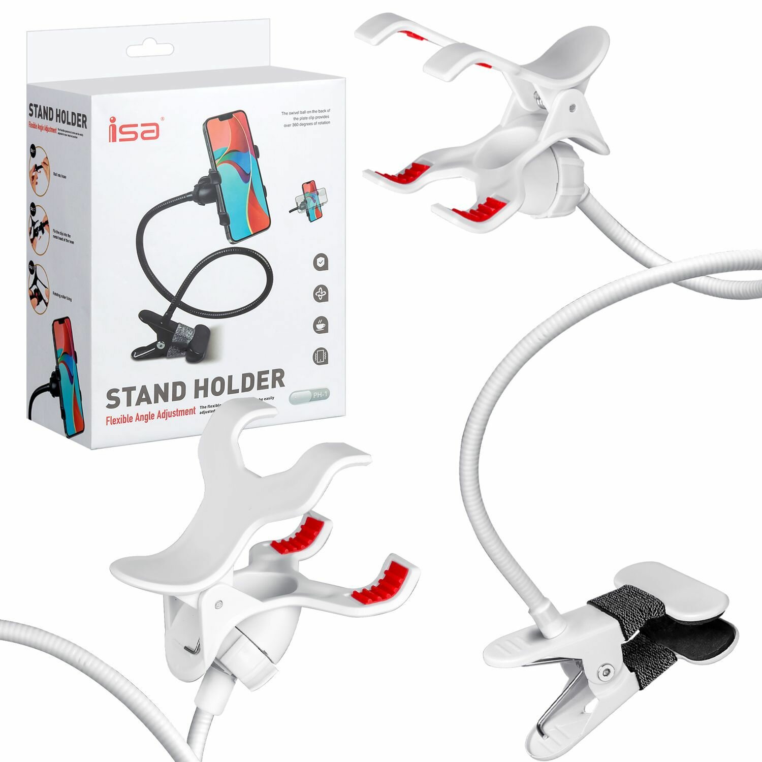 Держатель для телефона "PH-1 ISA", универсальный, крепление зажимом, белый