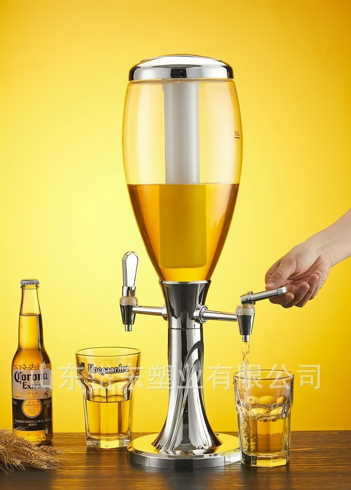 Пивная башня, для вечеринок, пластик, с колбой, с подсветкой, с двумя краниками, 3 л