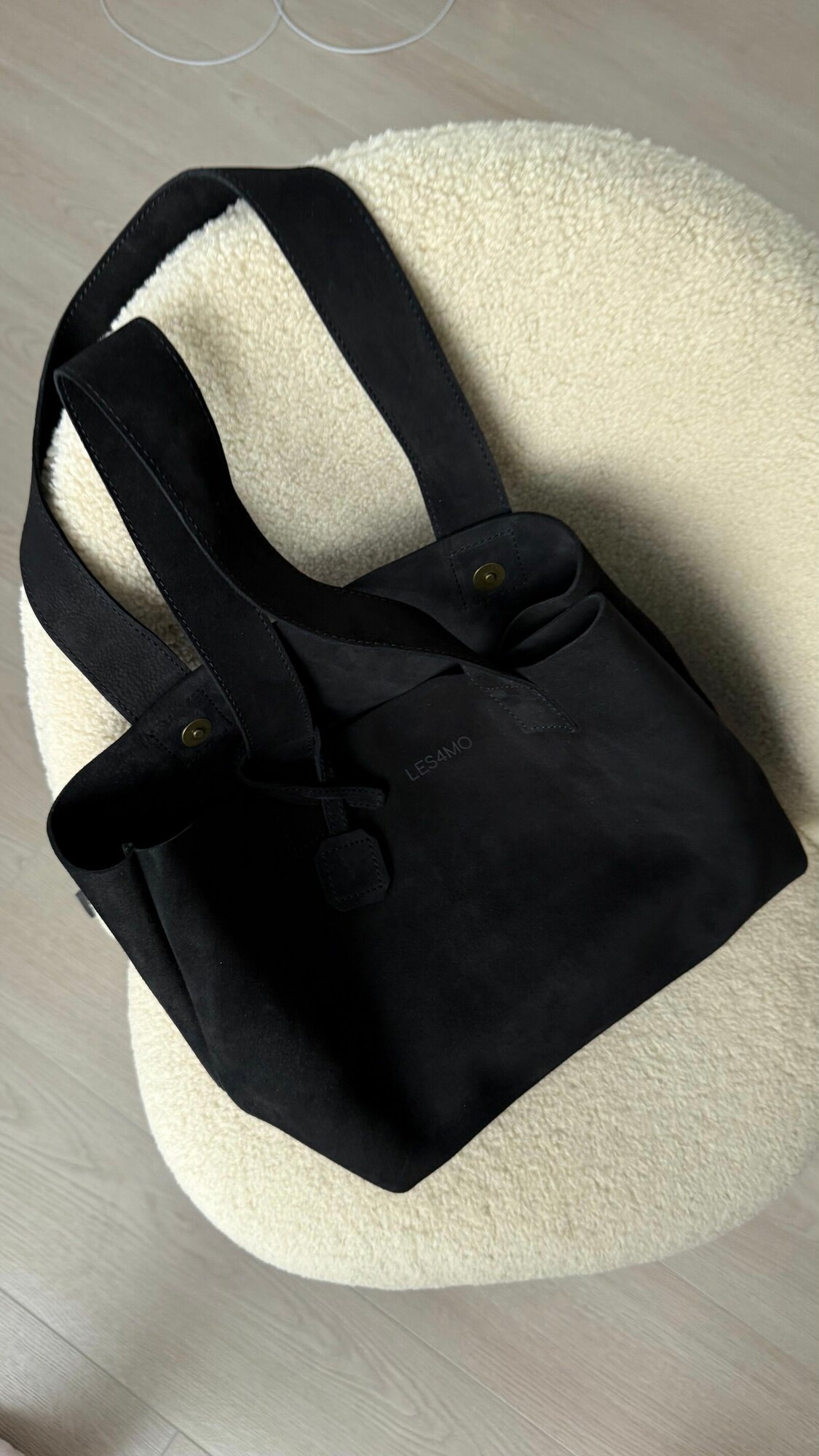 Сумка шоппер Сумка шоппер женская LES4MO, черная натуральная замша, без подкладки, размер M