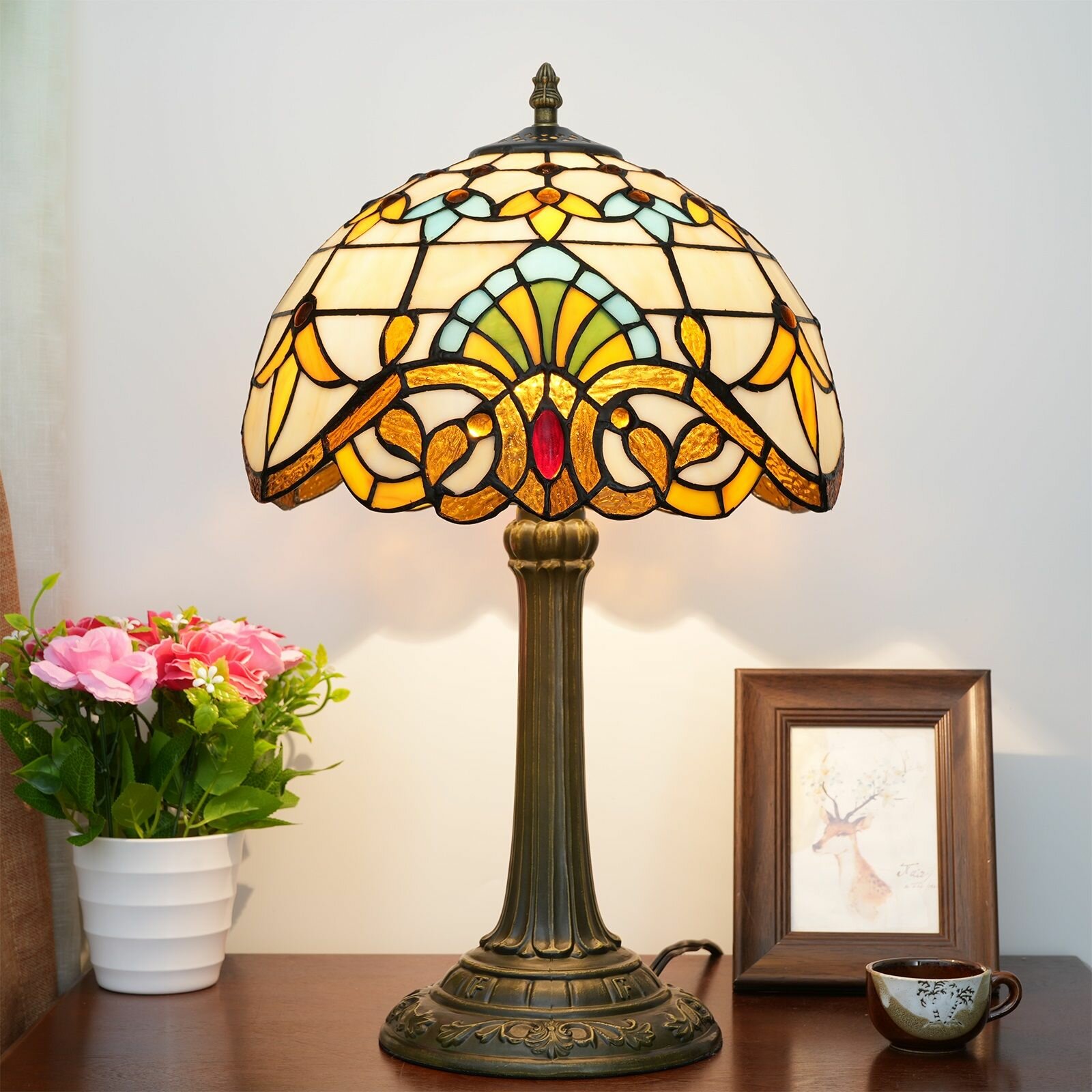 Настольная лампа из витражного стекла Тиффани, ретро-лампа